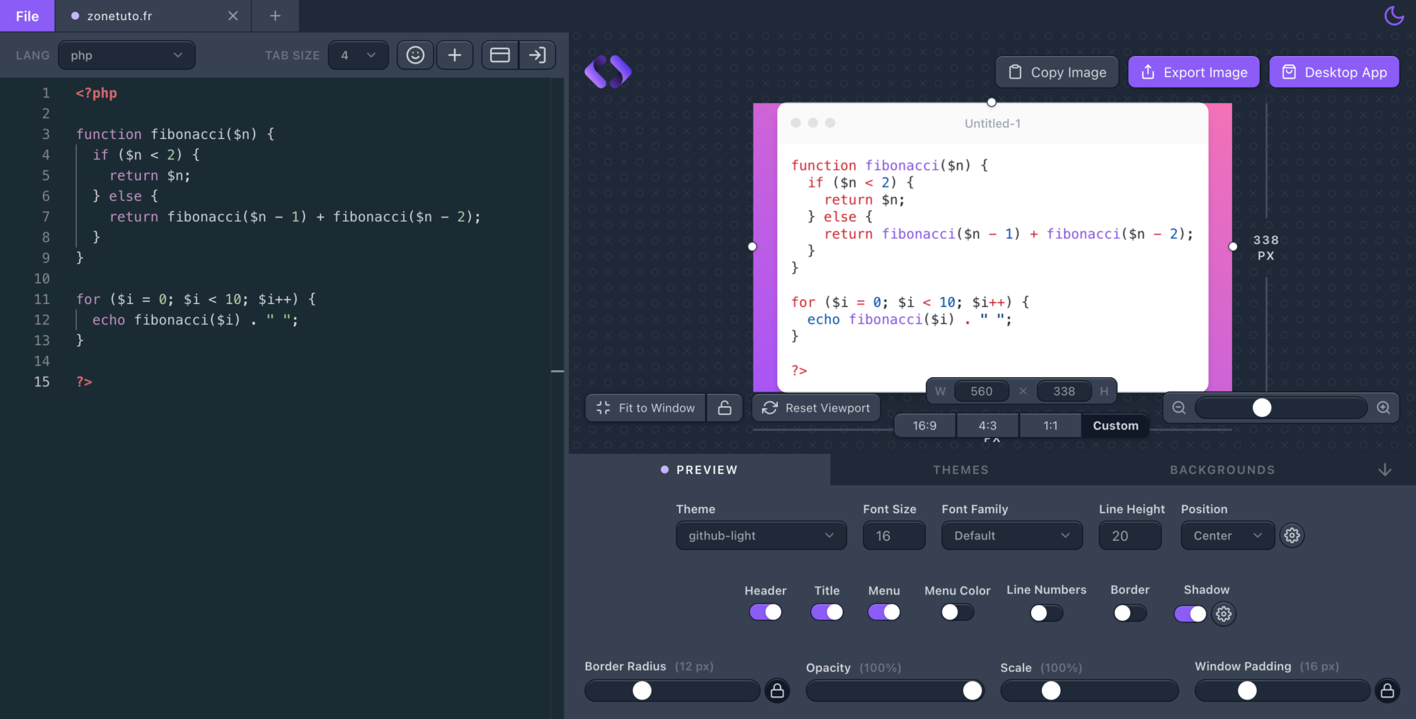 Générer de belles images de code source pour les partager