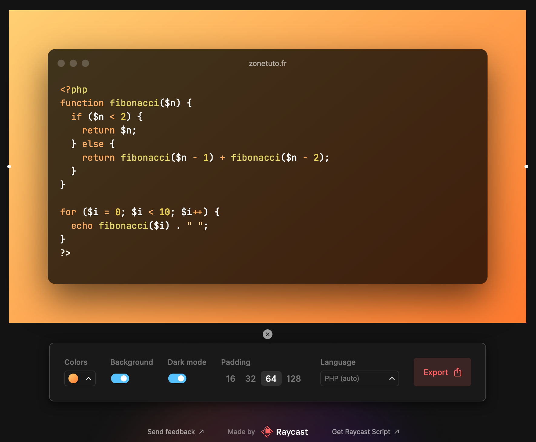 Générer de belles images de code source pour les partager