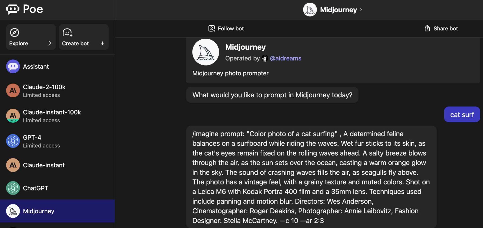 POE : une intelligence artificielle pour faire vos prompt Midjourney