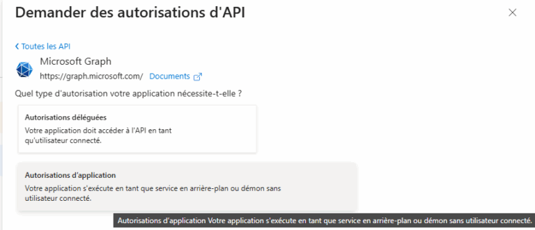 Créer une application Azure pour utiliser l'API Microsoft Graph