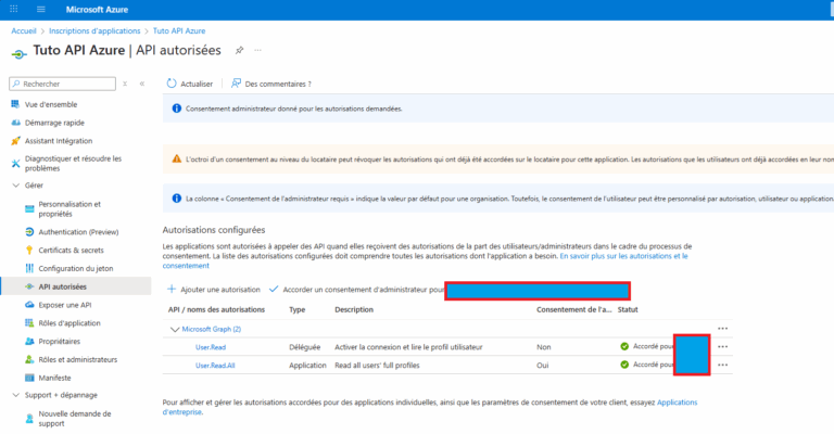 Créer une application Azure pour utiliser l'API Microsoft Graph